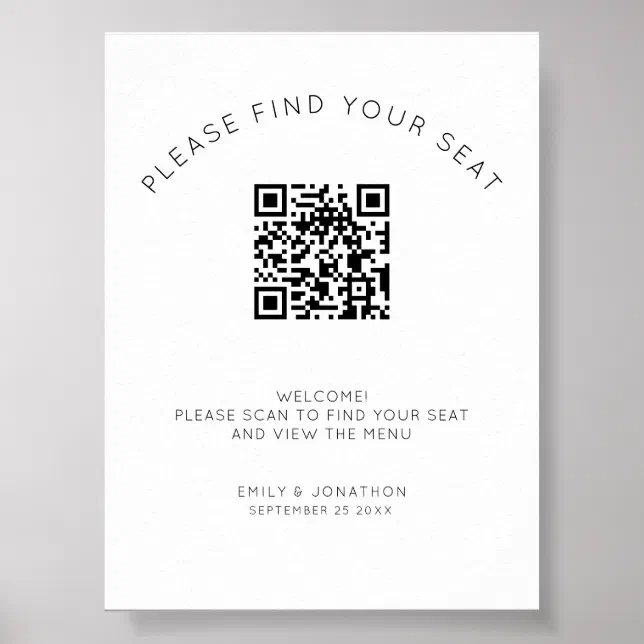 Printable QR Code Seating Chart Black and White | Zazzle