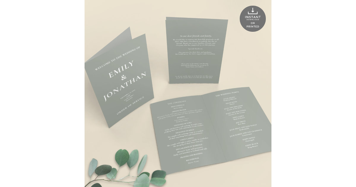 Printable Sage Church Folded Wedding Program | Zazzle