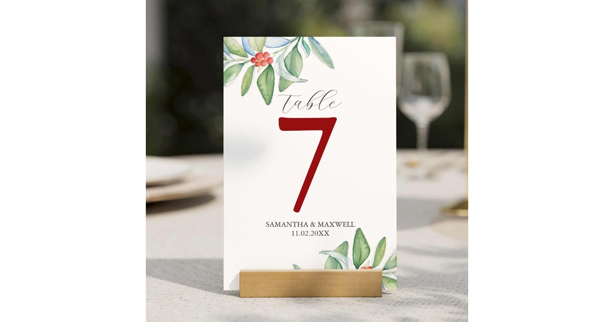 Printable Table Number Botanical Christmas | Zazzle