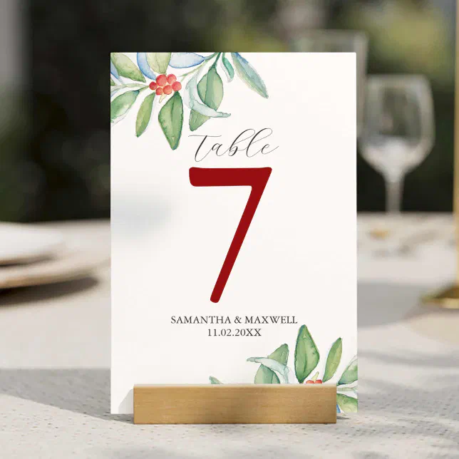 Printable Table Number Botanical Christmas | Zazzle