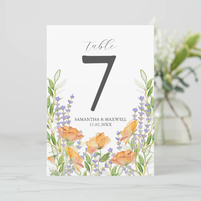 Printable Table Number Watercolor Flowers | Zazzle