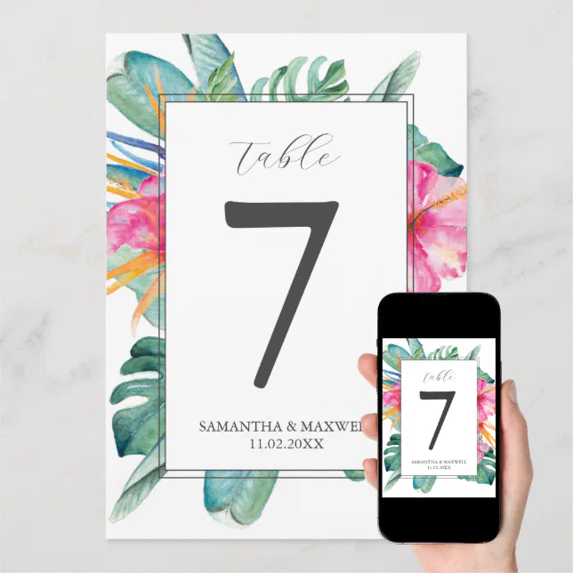 Printable Table Numbers Pink Tropical Florals | Zazzle