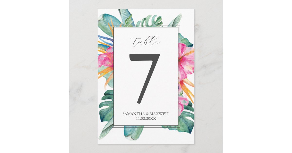 Printable Table Numbers Pink Tropical Florals | Zazzle