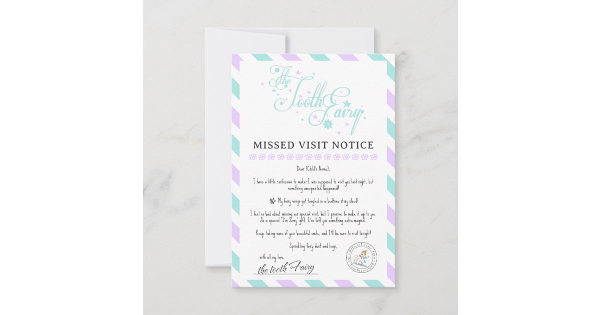 Printable Tooth Fairy Apology Letter Note Card | Zazzle