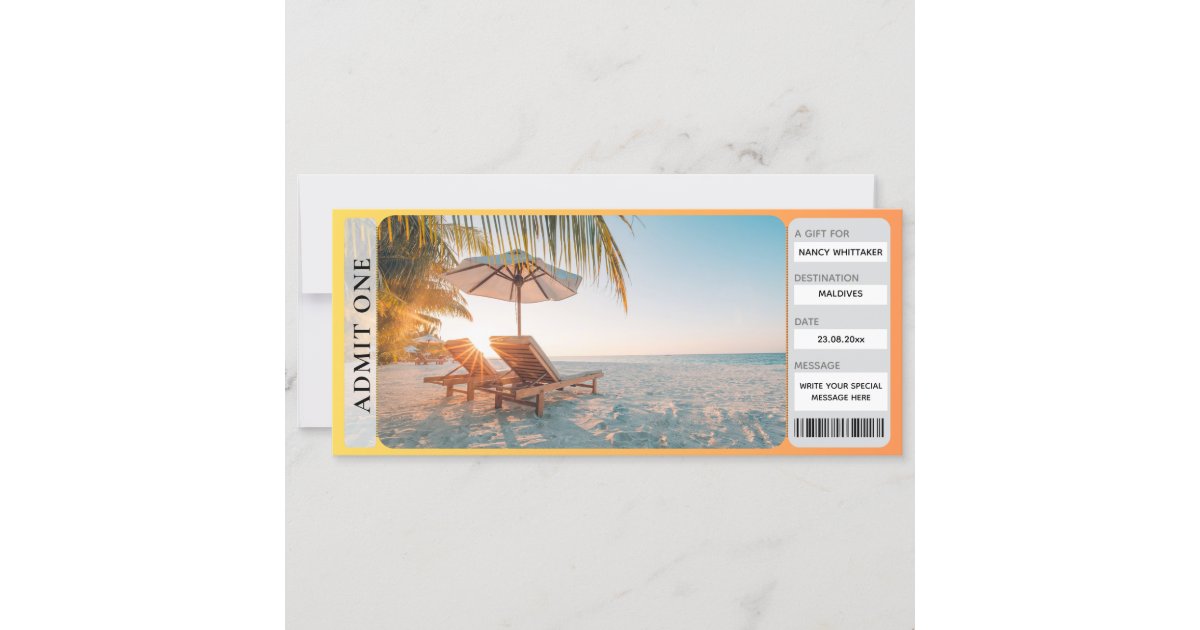 Printable Tropical Beach Surprise Reveal Ticket Card | Zazzle