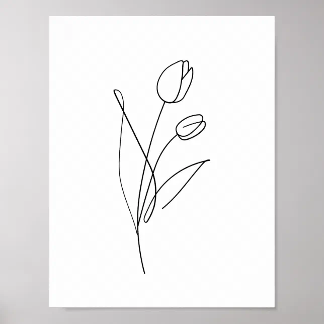 Printable Tulip Line Drawing minimal, art floral Poster | Zazzle