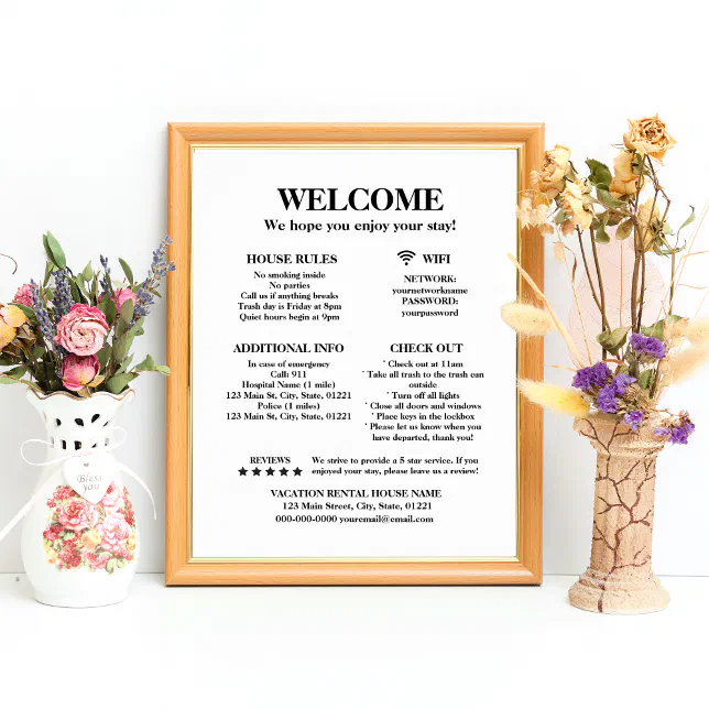 Printable Vacation Rental Welcome Information Poster | Zazzle