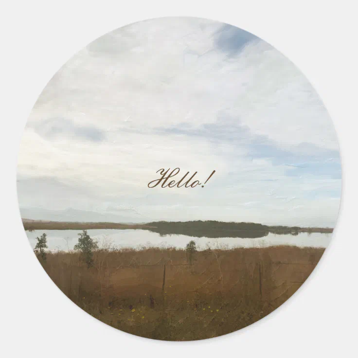 Printable vintage country landscape oilpaint hello classic round ...