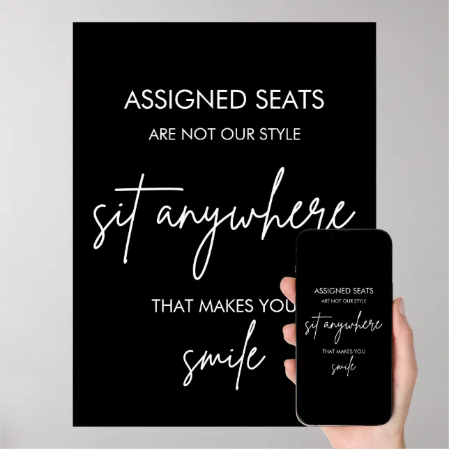 Printable Wedding No Assigned Seats Sign Black | Zazzle
