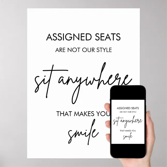 Printable Wedding Sign No Assigned Seats | Zazzle
