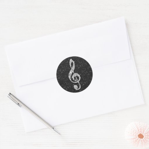 Printed Glitzy Sparkly Diamond Music Note Classic Round Sticker | Zazzle