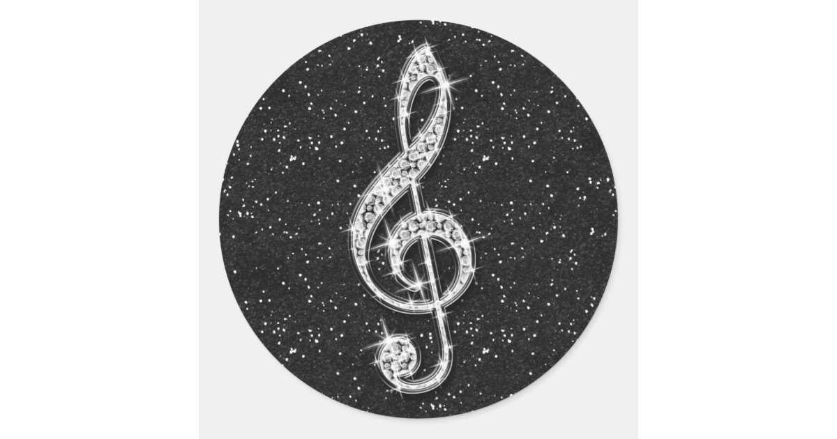 Printed Glitzy Sparkly Diamond Music Note Classic Round Sticker | Zazzle