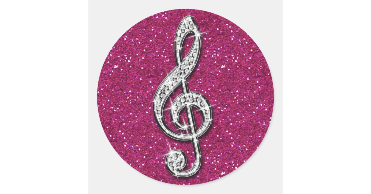 Printed Glitzy Sparkly Diamond Music Note Classic Round Sticker ...