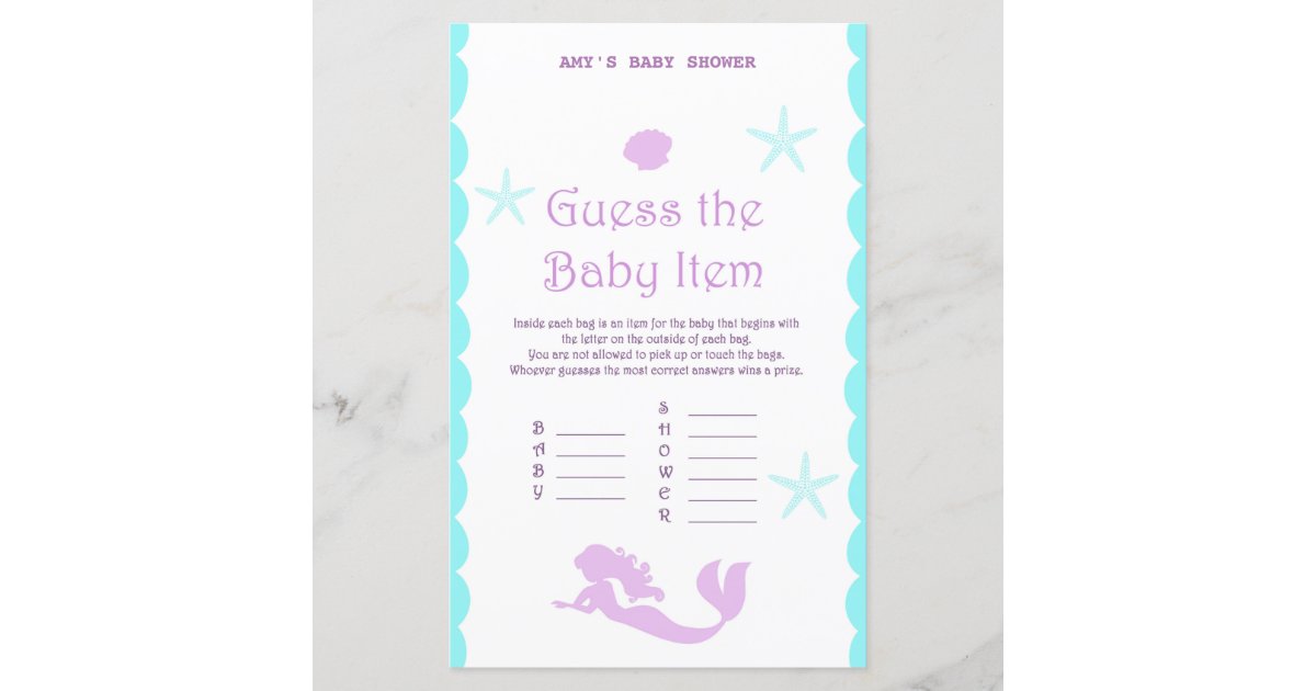 Printed Mermaid Baby Shower Game | Zazzle