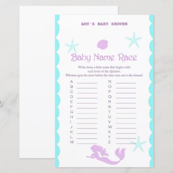 Printed Mermaid Baby Shower Game | Zazzle