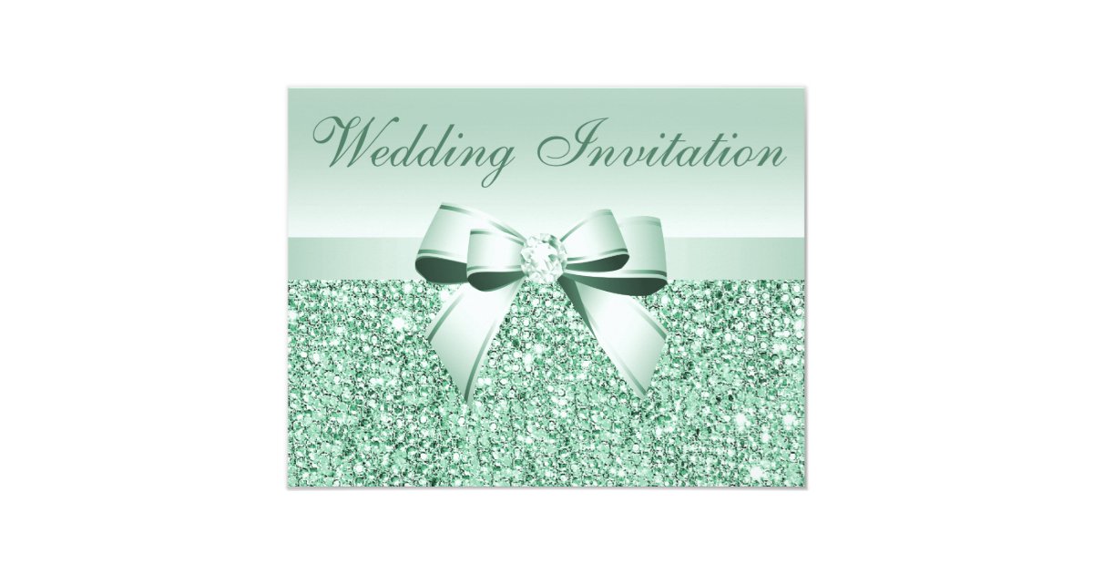 Printed Mint Green Sequins, Bow & Diamond Wedding Invitation | Zazzle.com