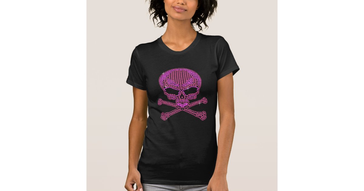 Printed Pink Rhinestone Skull & Crossbones T-Shirt | Zazzle