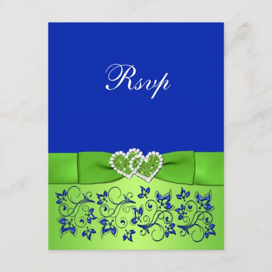 PRINTED RIBBON Blue Green Floral Hearts Reply Card | Zazzle.com