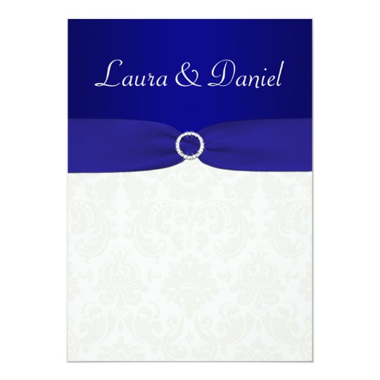 PRINTED RIBBON Blue, Ivory Damask Wedding Invite | Zazzle.com