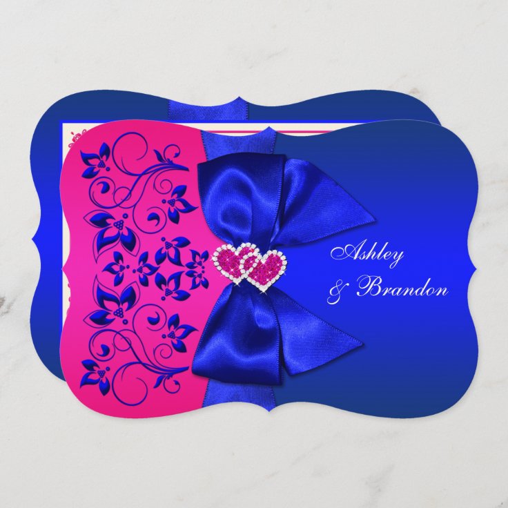 PRINTED RIBBON Blue, Pink Floral Wedding Invite | Zazzle