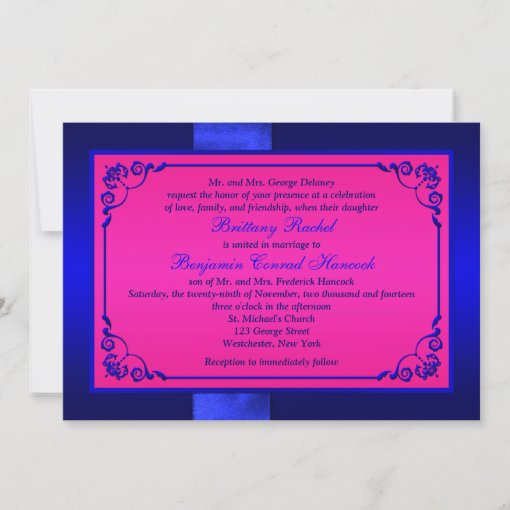 PRINTED RIBBON Blue, Pink Floral Wedding Invite | Zazzle