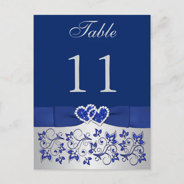 PRINTED RIBBON Blue, Silver Table Number Postcard | Zazzle