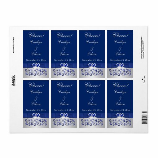 PRINTED RIBBON Blue, Silver Wedding Wine Label | Zazzle