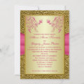 PRINTED RIBBON Pink Gold Floral Wedding Invitation | Zazzle