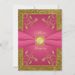 PRINTED RIBBON Pink Gold Floral Wedding Invitation | Zazzle