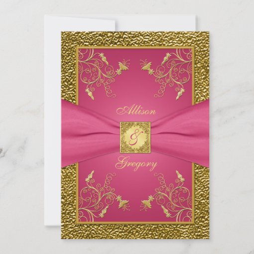 PRINTED RIBBON Pink Gold Floral Wedding Invitation | Zazzle