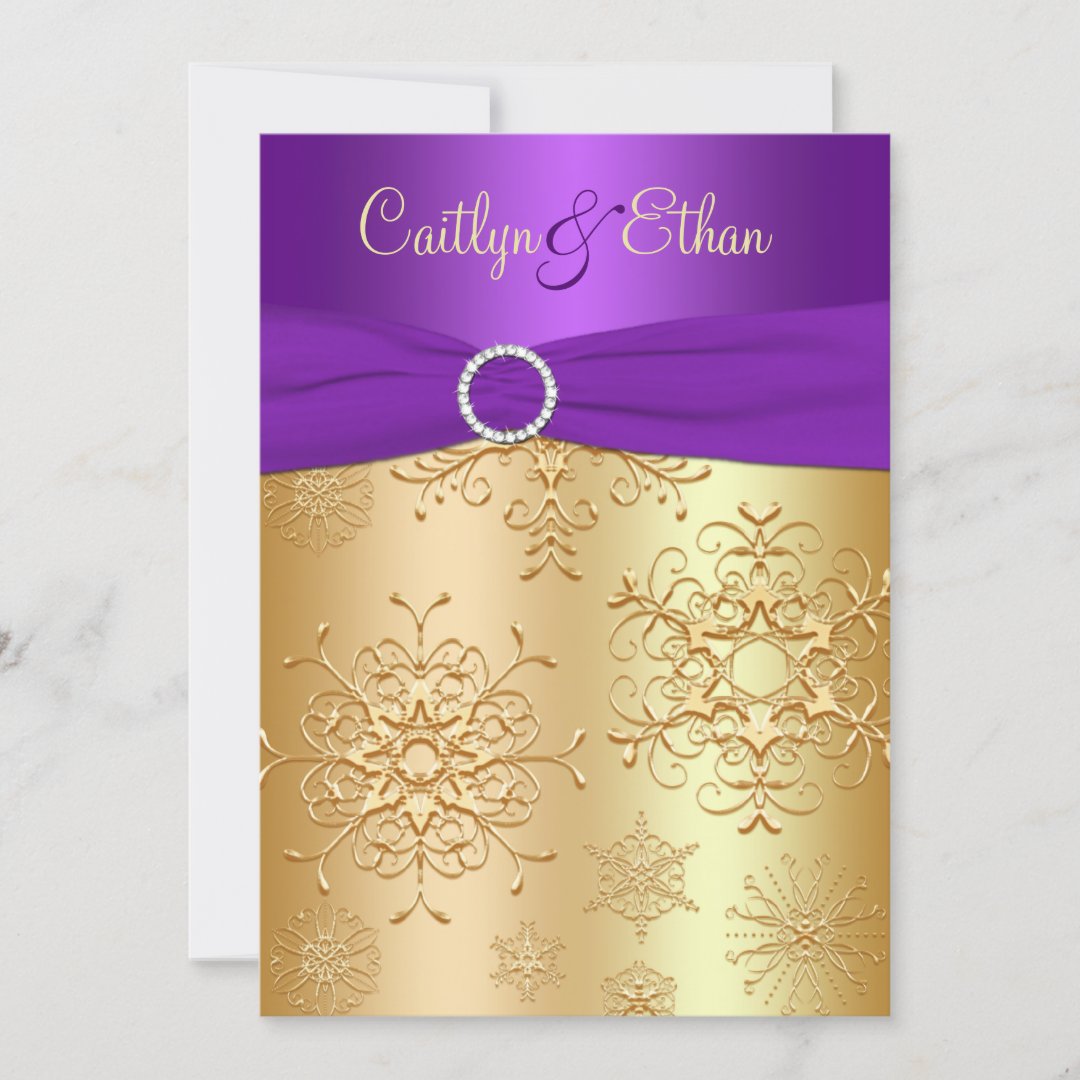 PRINTED Ribbon Purple, Gold Wedding Invitation | Zazzle