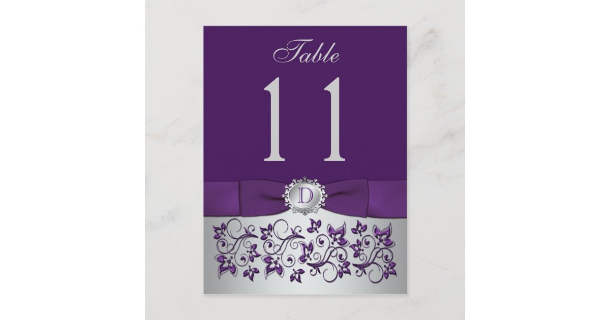 PRINTED RIBBON Purple Silver Table Number Postcard | Zazzle
