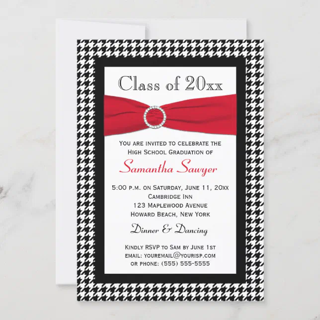 PRINTED RIBBON Red Black White Graduation Invite | Zazzle