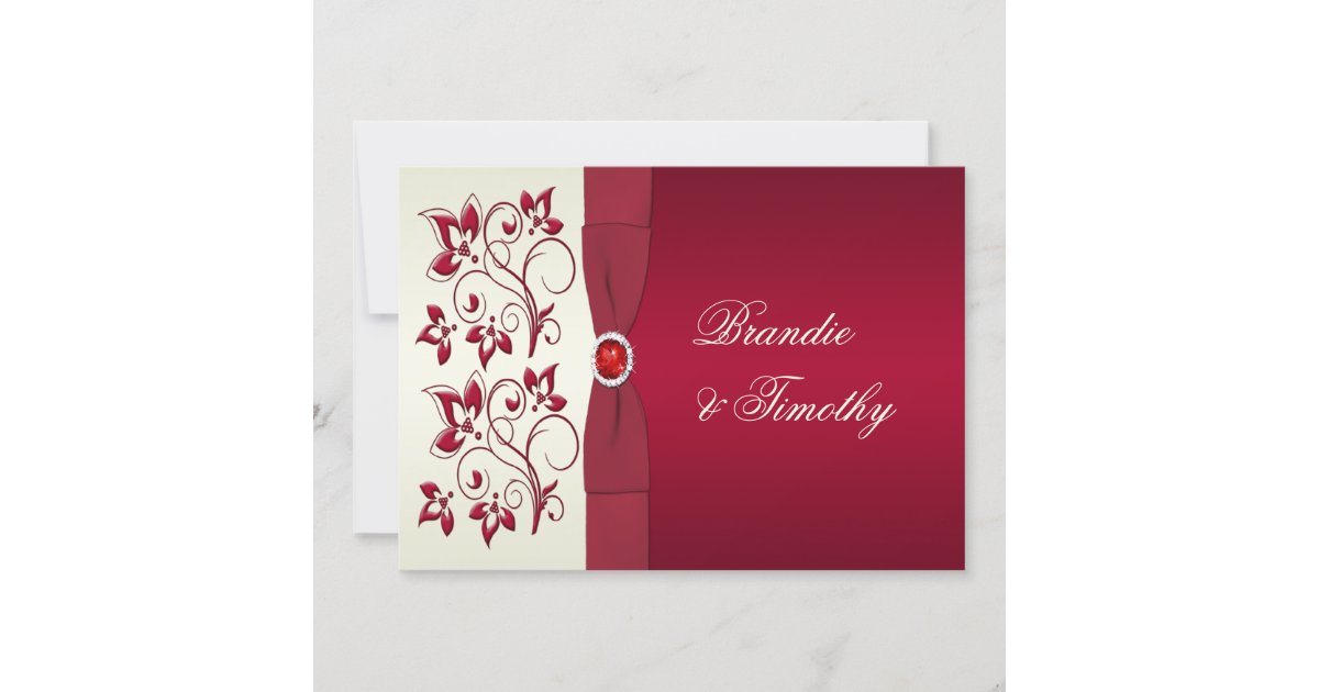 PRINTED RIBBON Red, Ivory Floral Wedding Invit Invitation | Zazzle