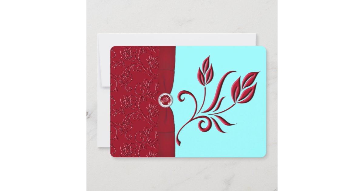 PRINTED RIBBON Ruby Red & Aqua Wedding Invite | Zazzle