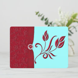 PRINTED RIBBON Ruby Red & Aqua Wedding Invite | Zazzle