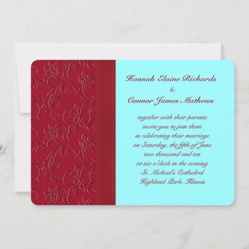 PRINTED RIBBON Ruby Red & Aqua Wedding Invite | Zazzle