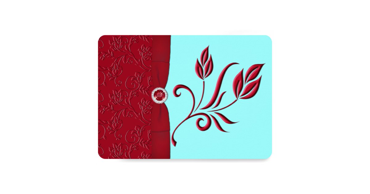 PRINTED RIBBON Ruby Red & Aqua Wedding Invite | Zazzle.com
