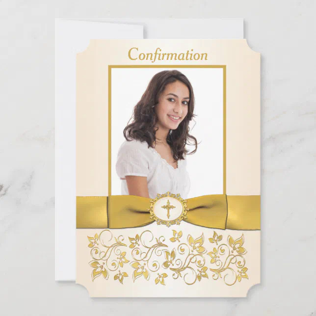PRINTED RIBBON Ticket Shaped Confirmation Photo Invitation | Zazzle