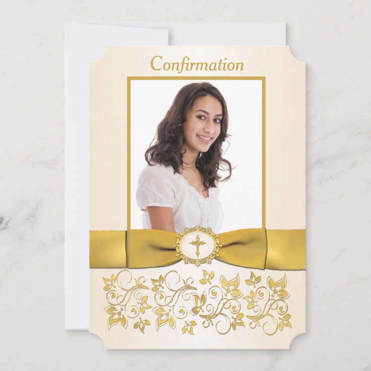PRINTED RIBBON Ticket Shaped Confirmation Photo Invitation | Zazzle