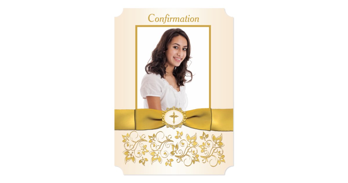 PRINTED RIBBON Ticket Shaped Confirmation Photo Invitation | Zazzle.com