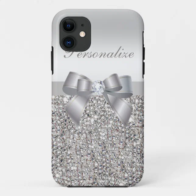 Printed Silver Sequins, Bow & Diamond Case-Mate iPhone Case | Zazzle