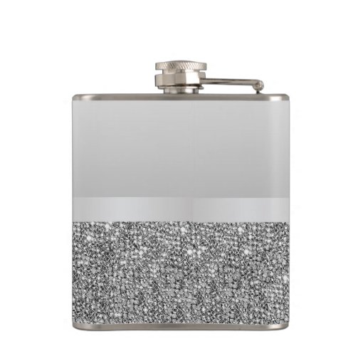 Printed Silver Sequins, Bow & Diamond ImageElegant Hip Flask | Zazzle