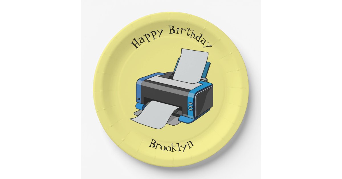 Printer cartoon illustration paper plates | Zazzle