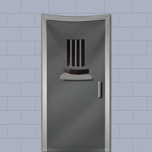 Prison Asylum Cell Door Peeking Inmate Halloween Banner | Zazzle