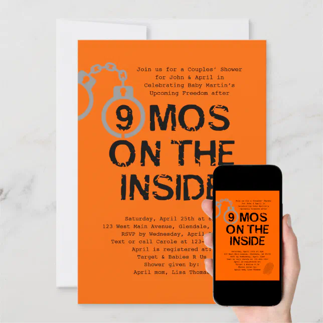 Prison Theme Baby Shower 9 Months on the Inside Invitation | Zazzle