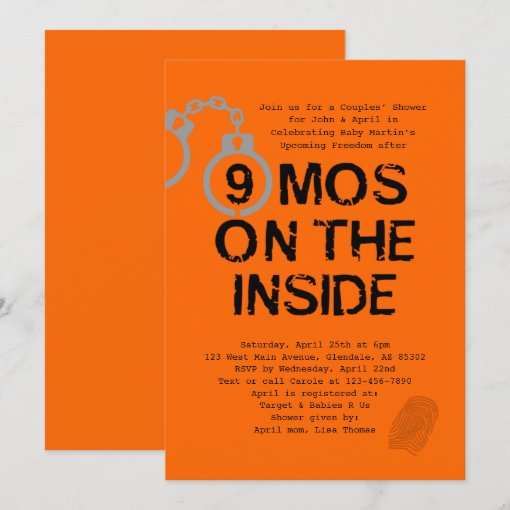 Prison Theme Baby Shower 9 Months on the Inside Invitation | Zazzle