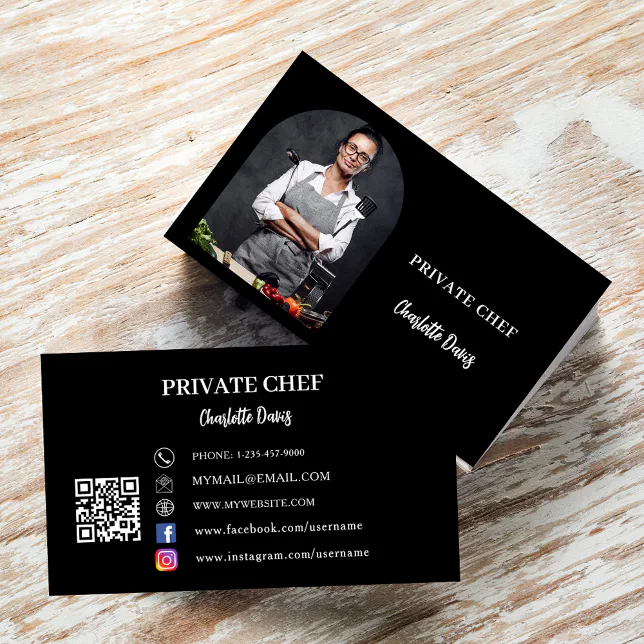 Private chef black white photo arch QR code Business Card | Zazzle