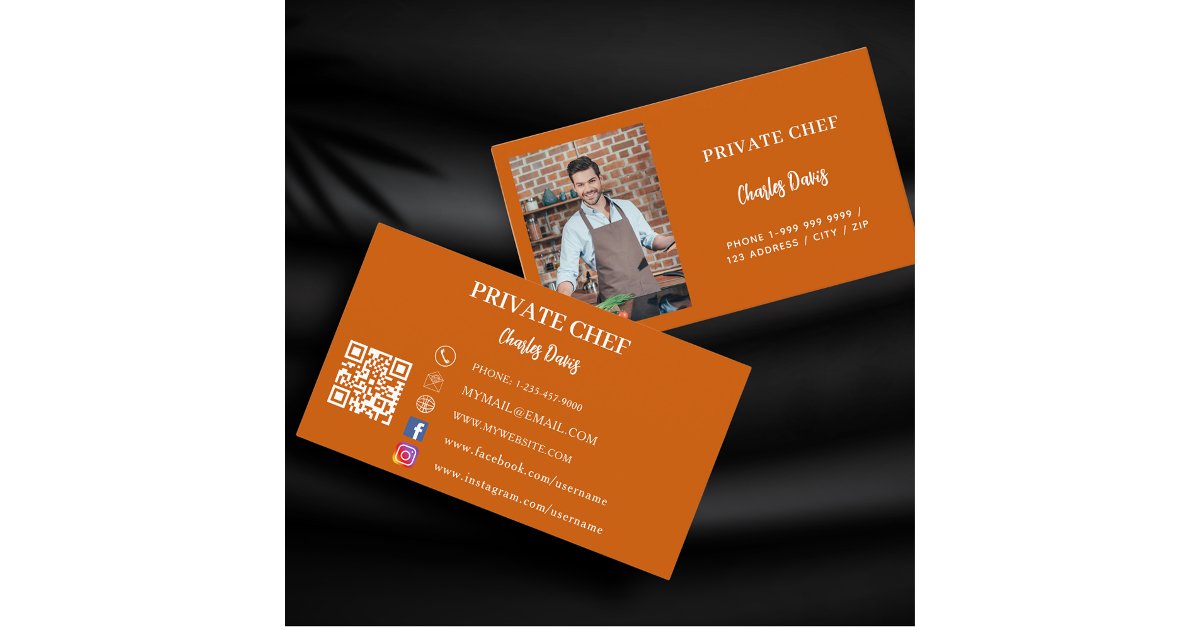 Private chef burnt orange photo catering QR code Business Card | Zazzle