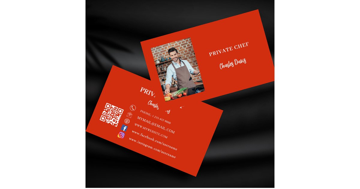 Private chef red photo catering QR code Business Card | Zazzle